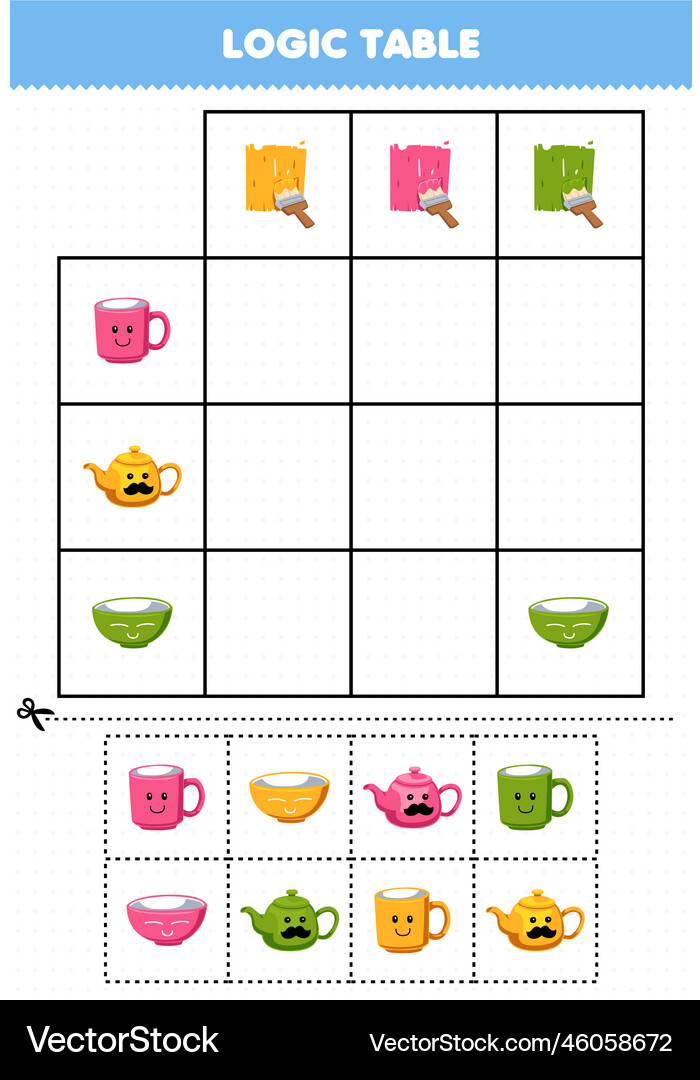 Education game for children logic table cartoon Vector Image