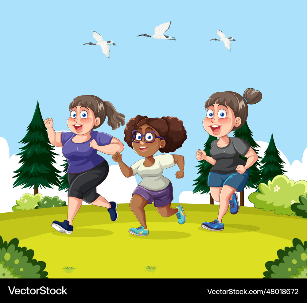 Group of multicultural women jogging Royalty Free Vector