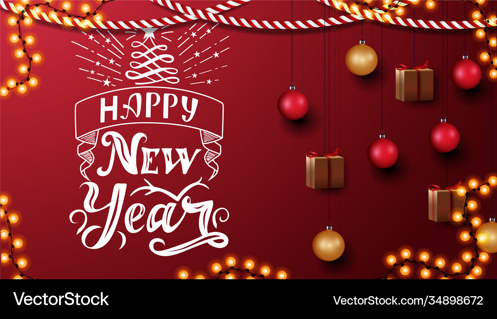 Happy new year red postcard with beautiful Vector Image