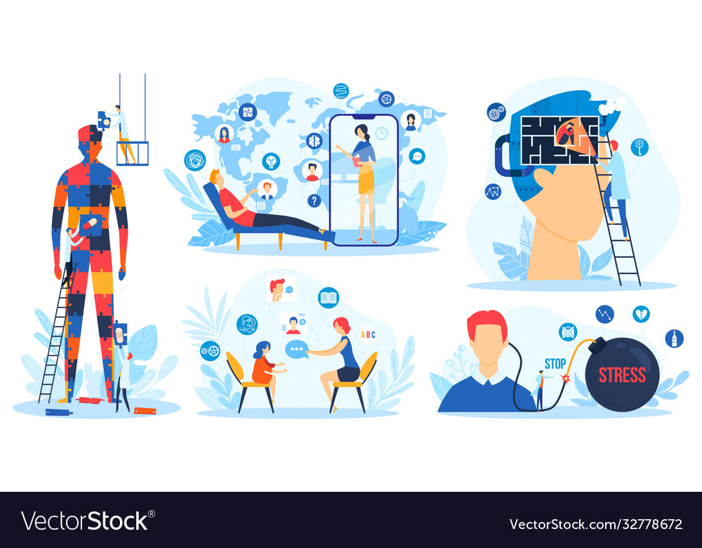 Mental therapy people brain health Royalty Free Vector Image Mental therapy people brain health Royalty Free Vector Image