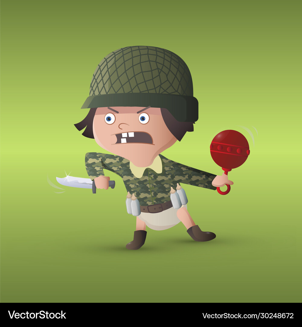 Military baby attacks with a knife Royalty Free Vector Image