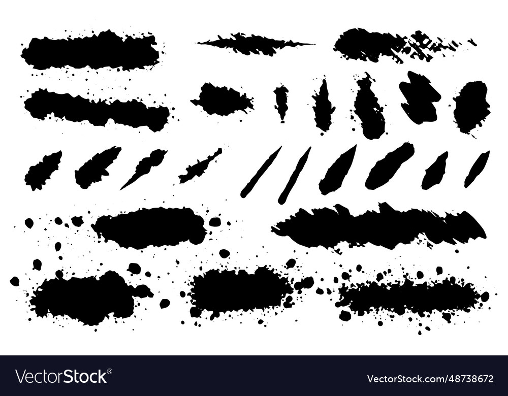 Paint brush black ink grunge strokes Royalty Free Vector