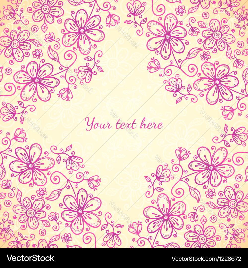 Pink doodle vintage flowers background Royalty Free Vector