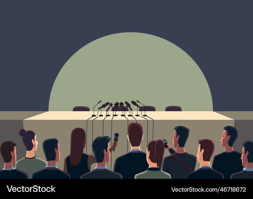 Press conference table or tribune with microphones