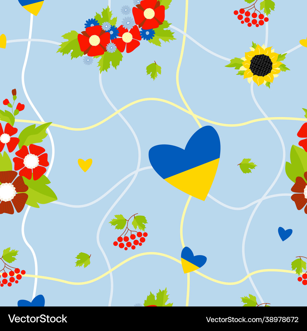 Seamless floral pattern with ukrainian symbols Vector Image