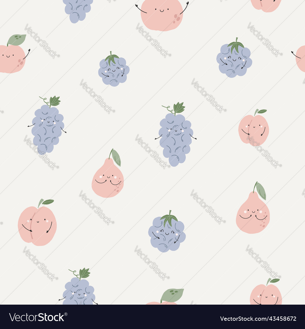 Seamless pattern with cute fruit characters apple Vector Image