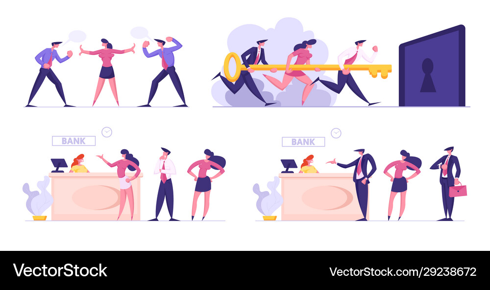 Set businesspeople colleagues fighting Royalty Free Vector