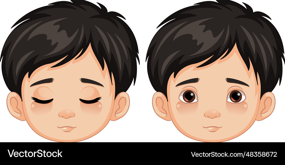 Set of boy faces with open and closed eyes Vector Image