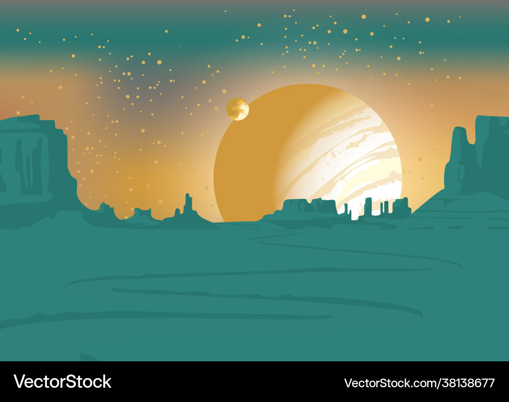 An alien planet landscape with a desert valley Vector Image