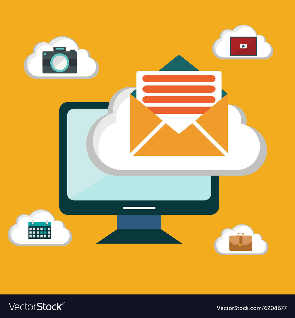 Computer Device Data Cloud Storage Security Flat Vector Image
