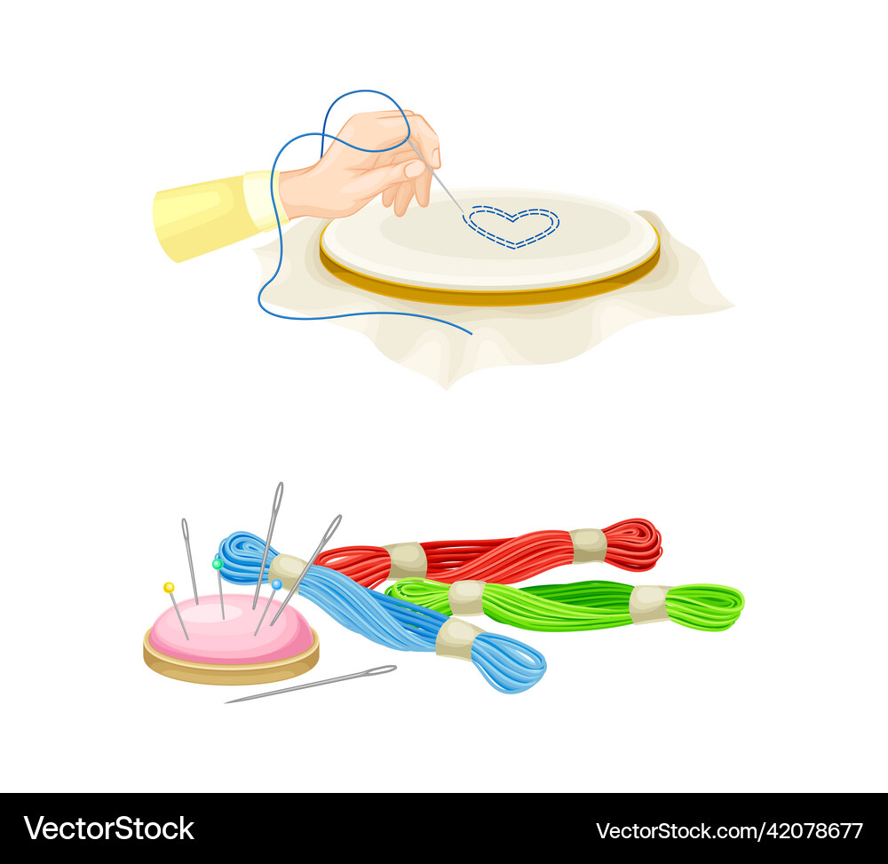 Embroidery equipment and sewing accessories set Vector Image
