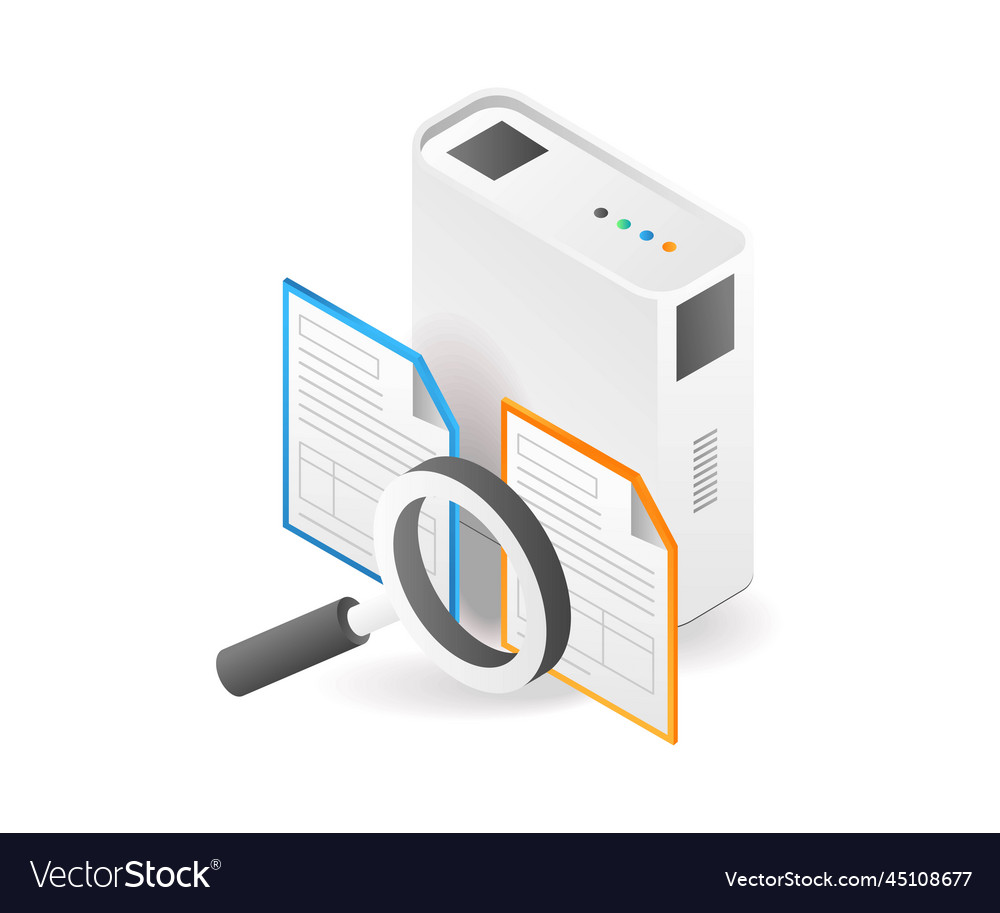 Flat isometric 3d looking for important data Vector Image