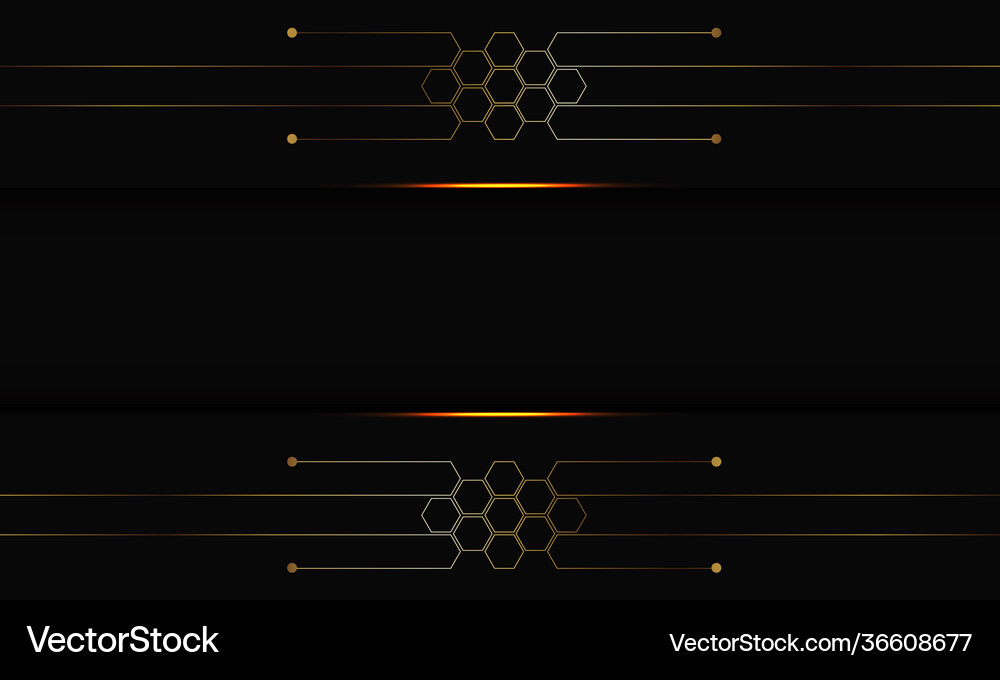 Gold line honeycomb line circuit black shadow Vector Image