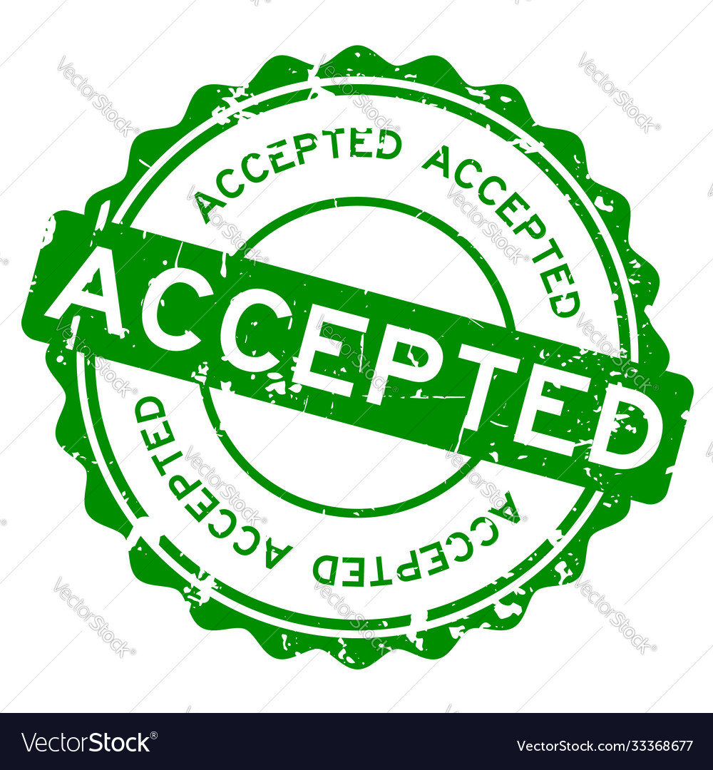 Grunge green accepted round rubber seal stamp Vector Image