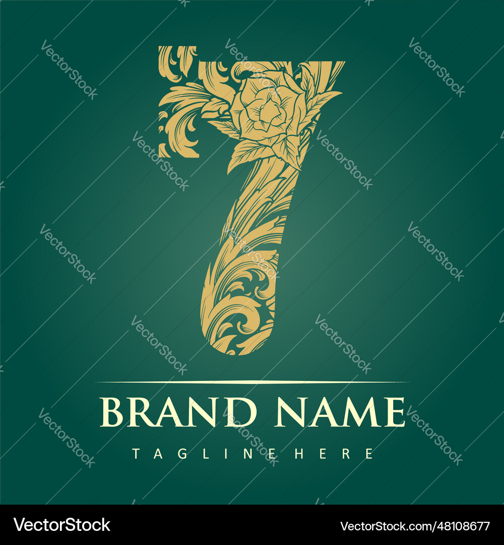 Luxurious monogram number 7 with detail engraved Vector Image