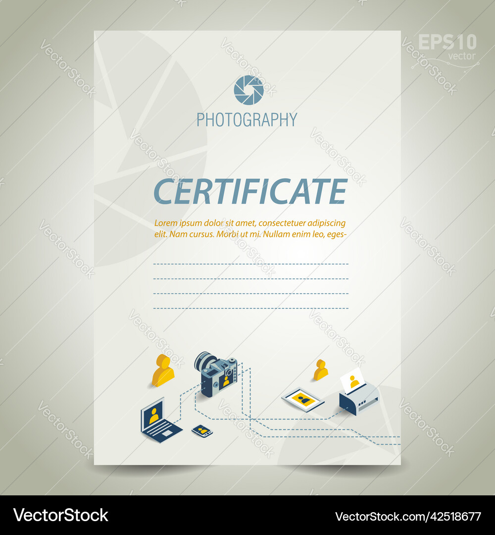 Photography certificate template design photo Vector Image