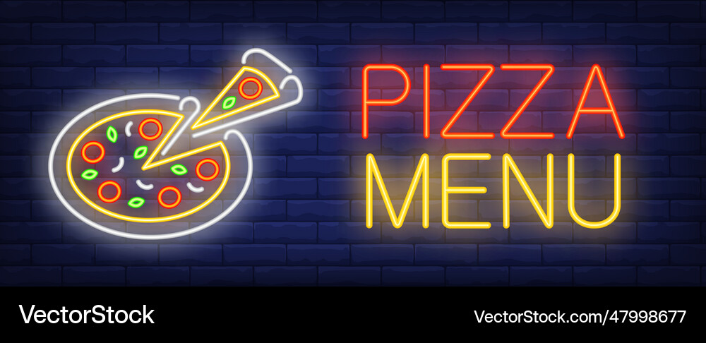 Pizza menu neon sign Royalty Free Vector Image