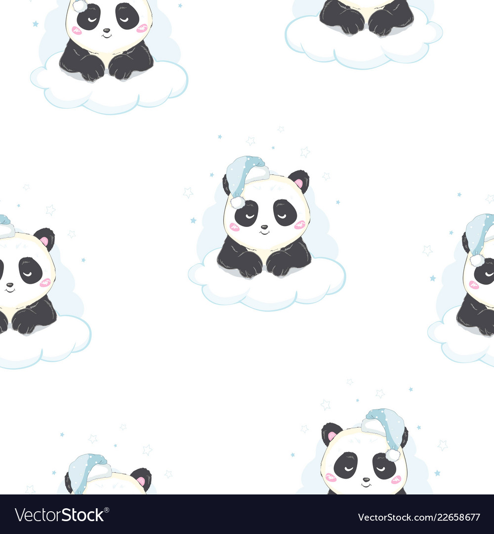 Seamless pattern panda bear pattern on light blue Vector Image