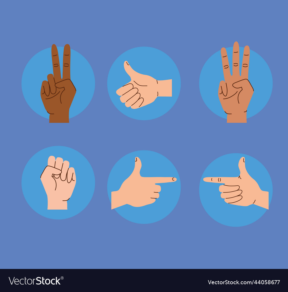 Six hands human gestures Royalty Free Vector Image