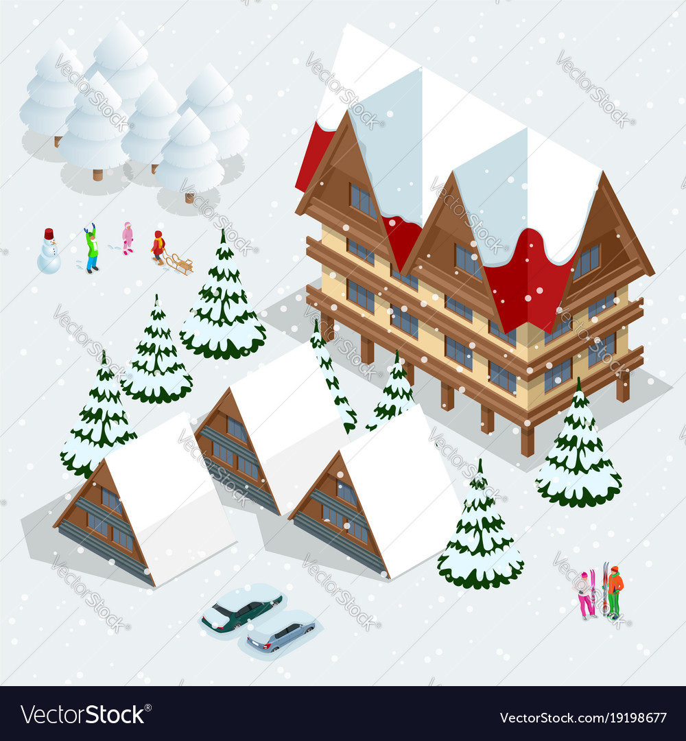 Ski resort slope people on the lift skiers Vector Image