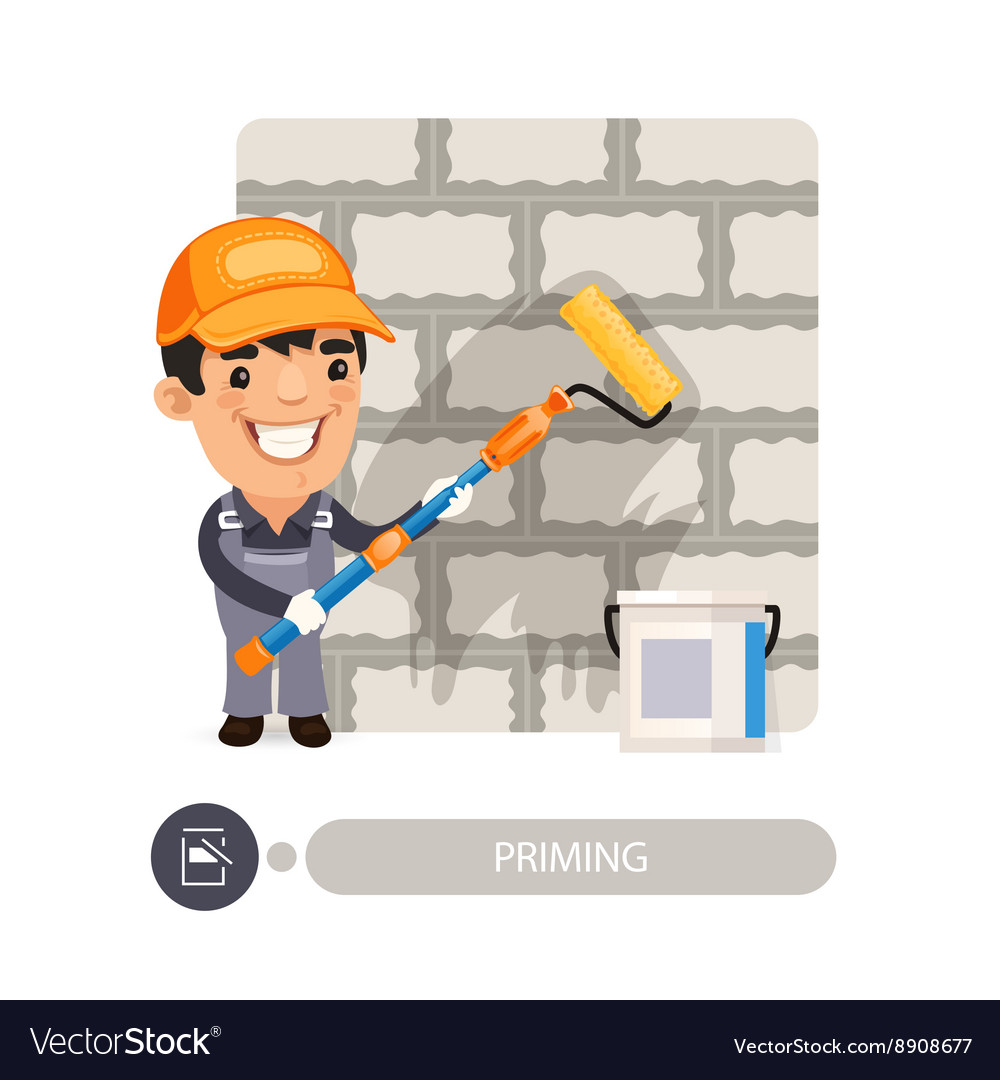 Worker priming wall Royalty Free Vector Image - VectorStock