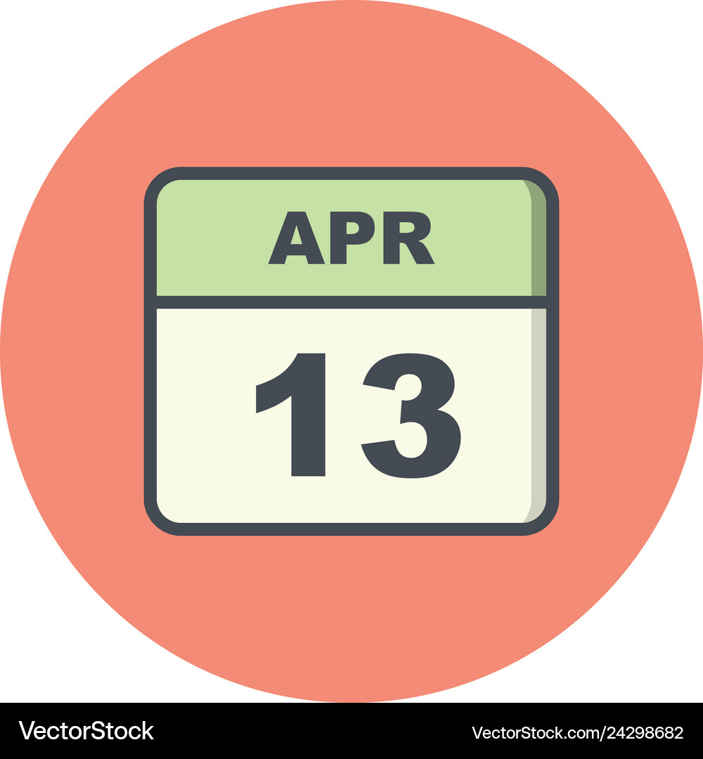 April 13th date on a single day calendar Vector Image