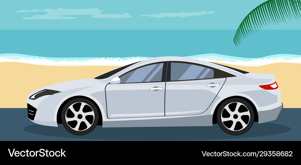 Background a sedan car parked on beach Royalty Free Vector