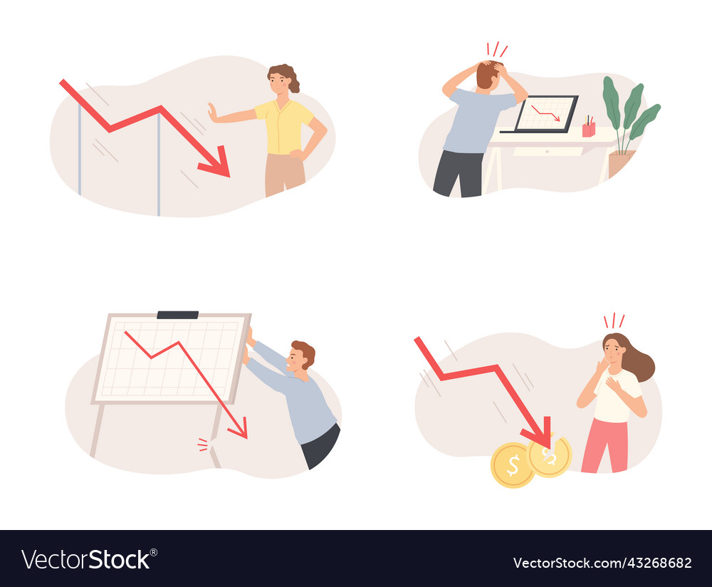 Finance decrease and crisis graph male and female Vector Image