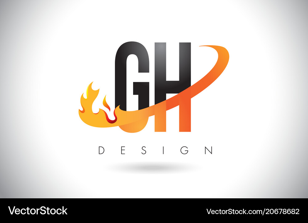 Gh g h letter logo with fire flames design Vector Image