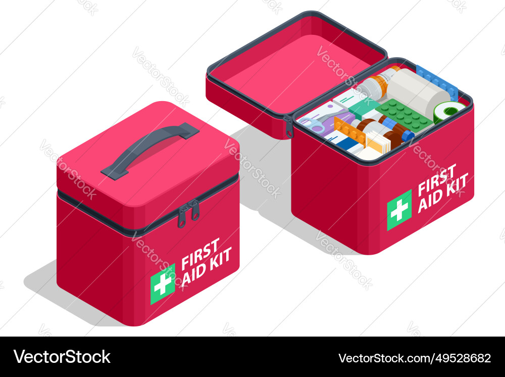 Isometric open first aid kit box with medical Vector Image