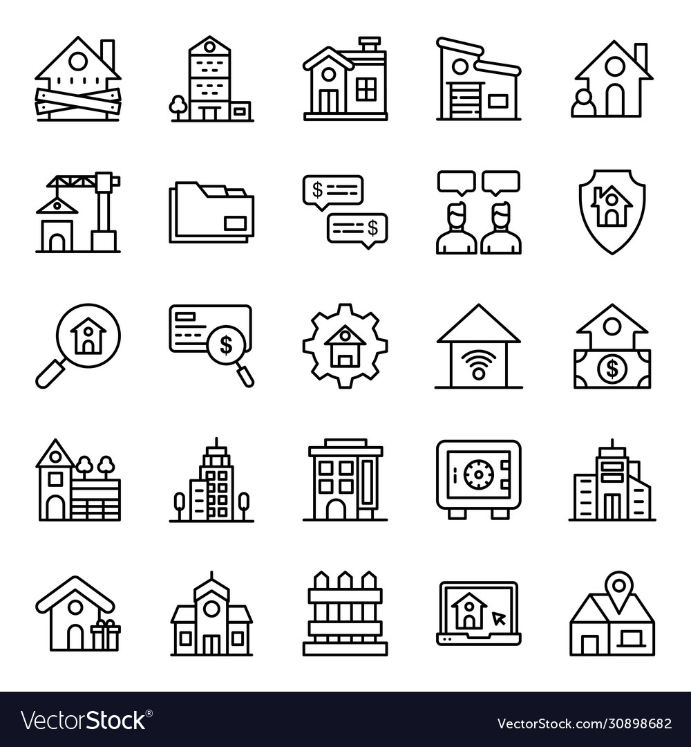 Pack property solid icons Royalty Free Vector Image