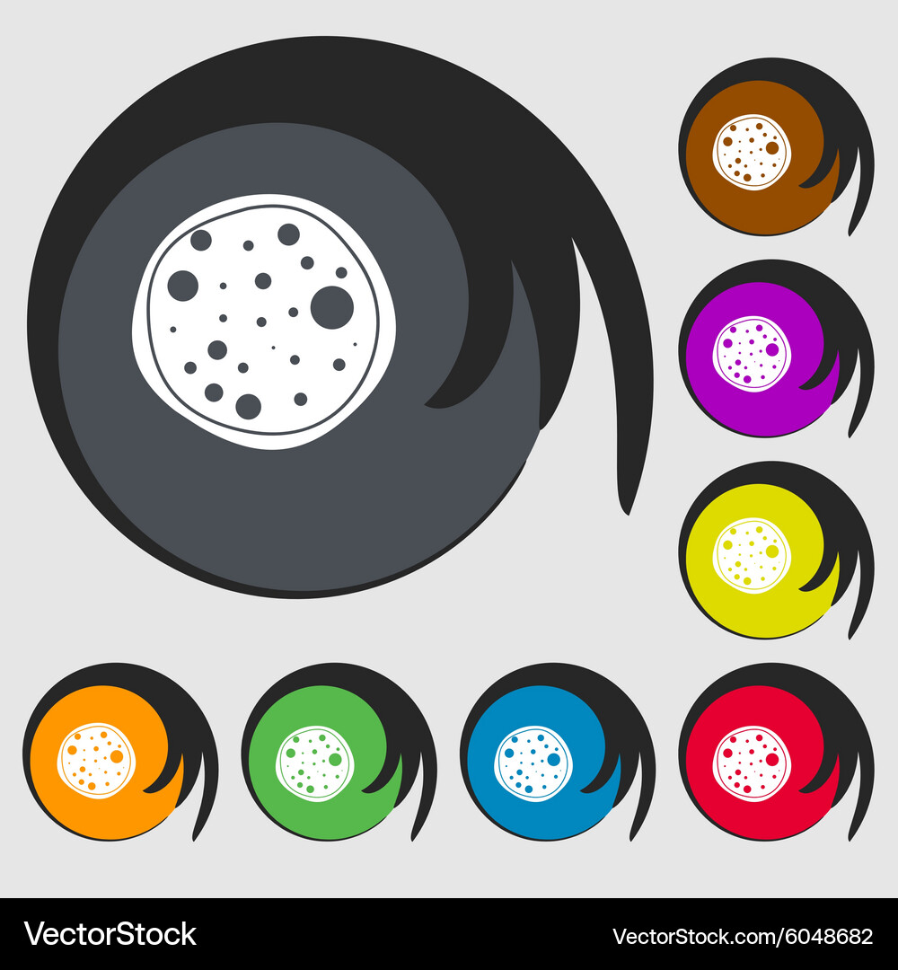Pizza icon symbols on eight colored buttons Vector Image