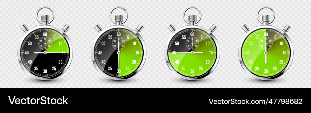 Realistic classic stopwatch shiny metal Royalty Free Vector