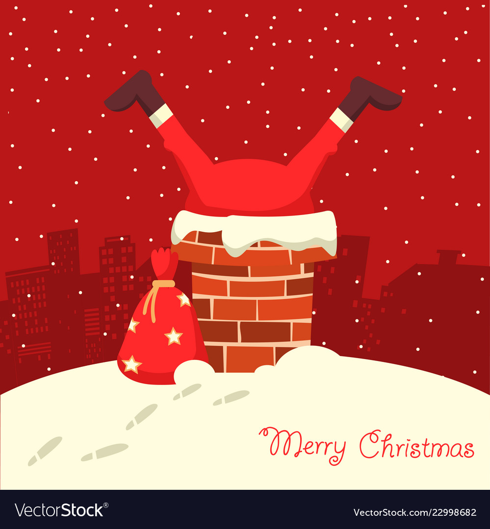 Santa claus stuck in the chimney in the christmas Vector Image