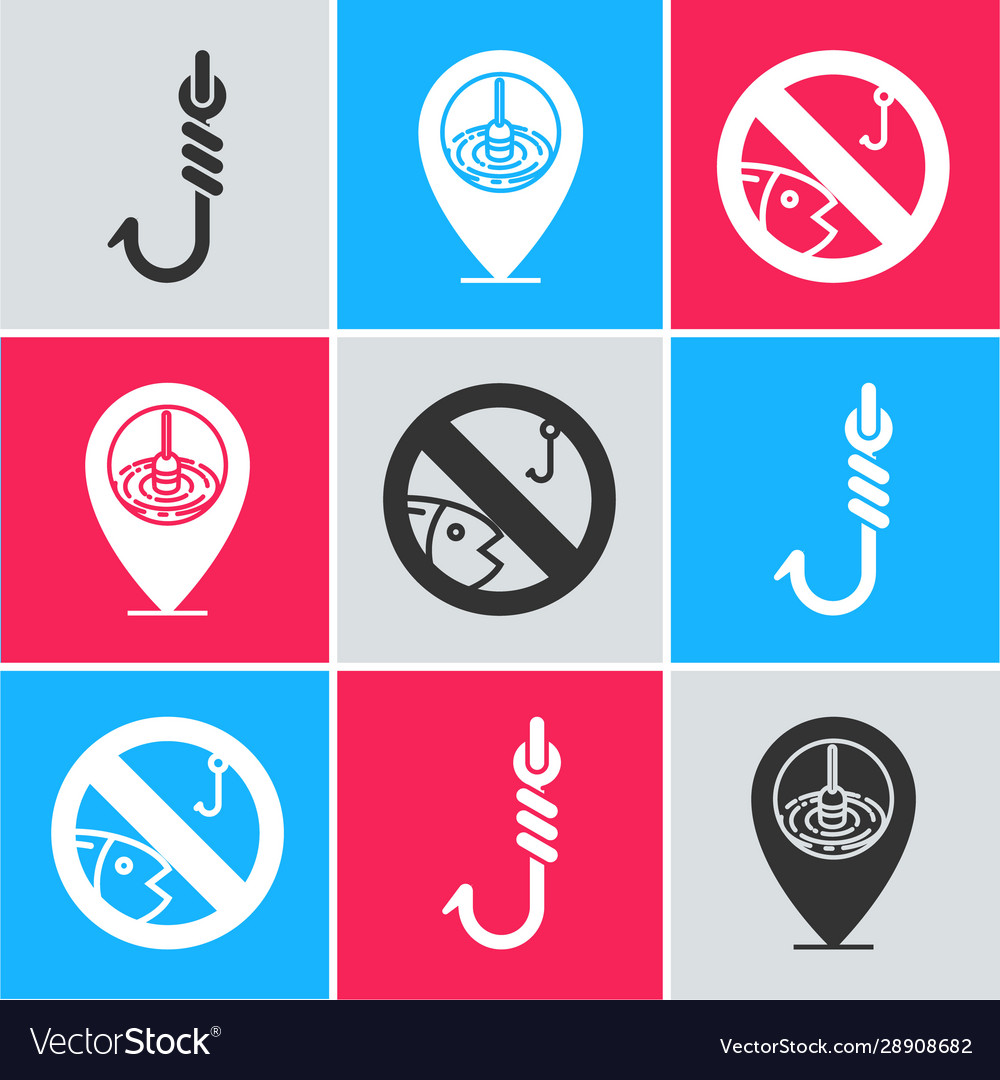 Set fishing hook location fishing and no fishing Vector Image Set fishing hook location fishing and no fishing Vector Image