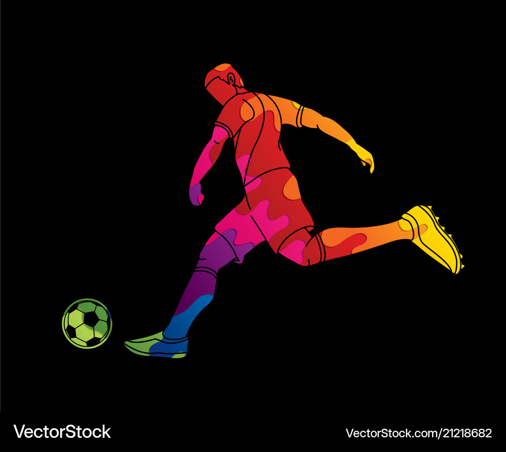 Soccer player shooting a ball action Royalty Free Vector