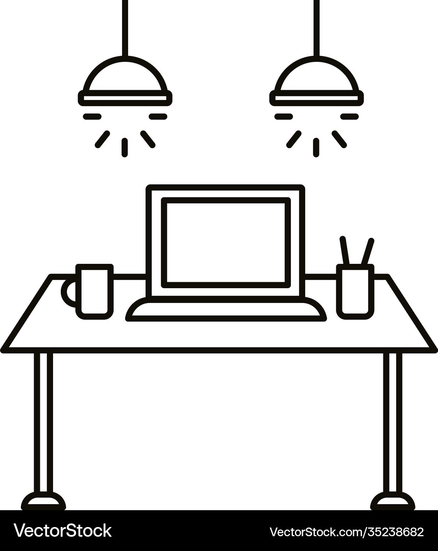 Work place coworking with laptop in table line Vector Image