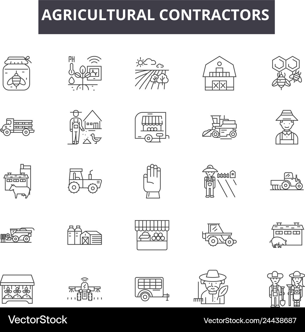 Agricultural contractors line icons editable Vector Image