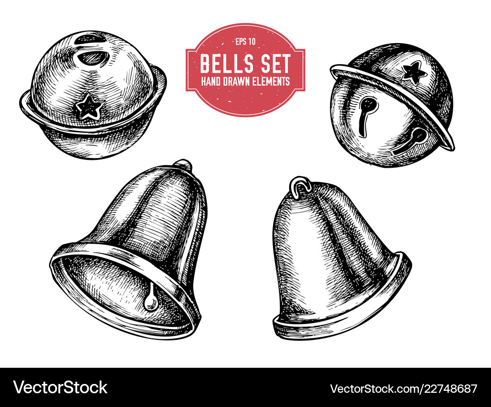 Collection of hand drawn bells Royalty Free Vector Image