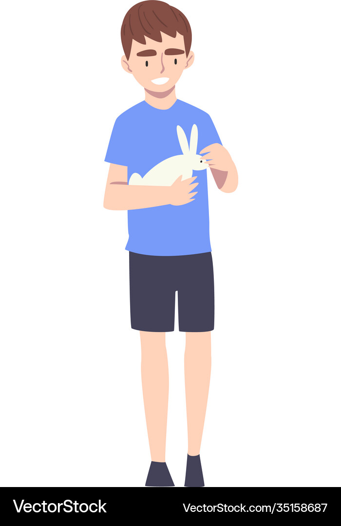 Cute happy boy holding white bunny happy easter Vector Image