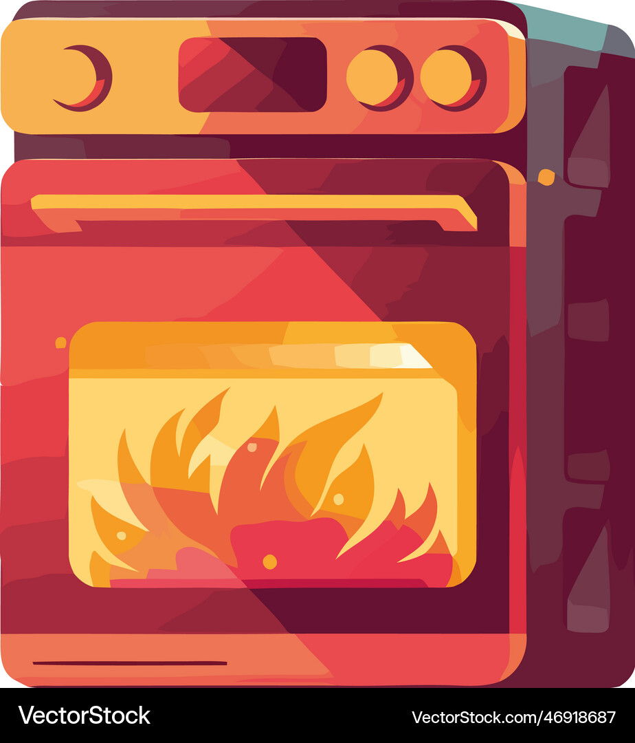 Flame on stove heats up kitchen Royalty Free Vector Image