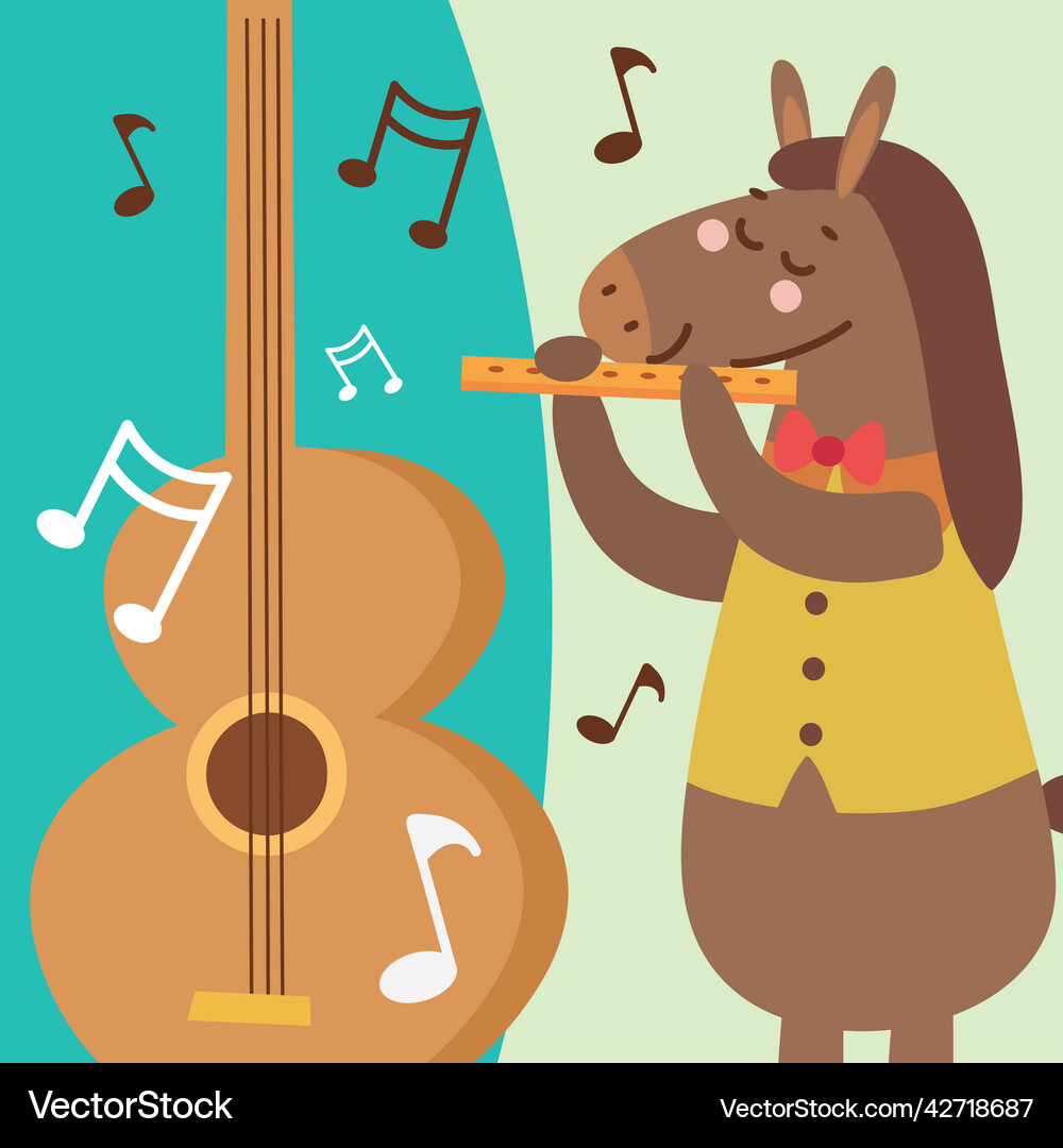 Horse playing flute and guitar Royalty Free Vector Image