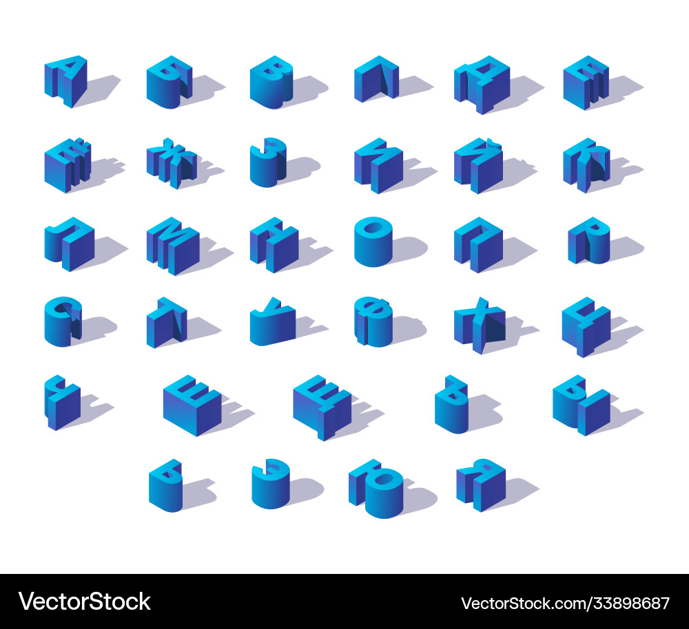 Isometric russian alphabet drawn with shades Vector Image