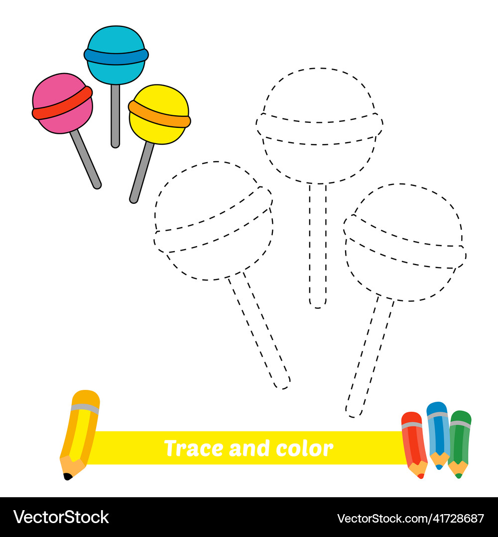 Trace and color for kids candy Royalty Free Vector Image