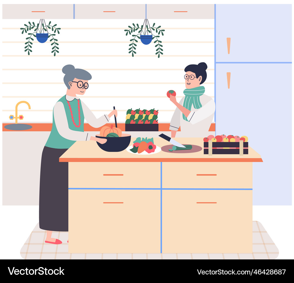 Women preparing salad using vegetarian ingredients