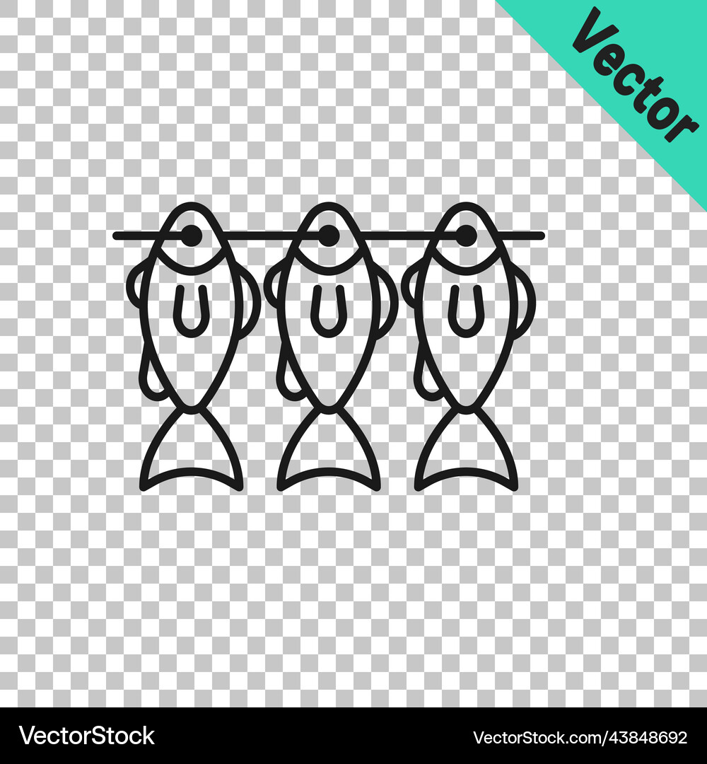Black line dried fish icon isolated on transparent