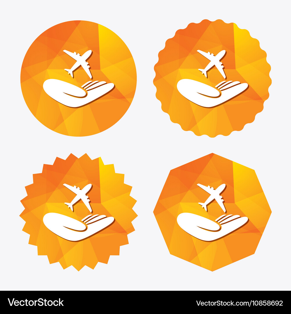Flight insurance sign hand holds plane Royalty Free Vector