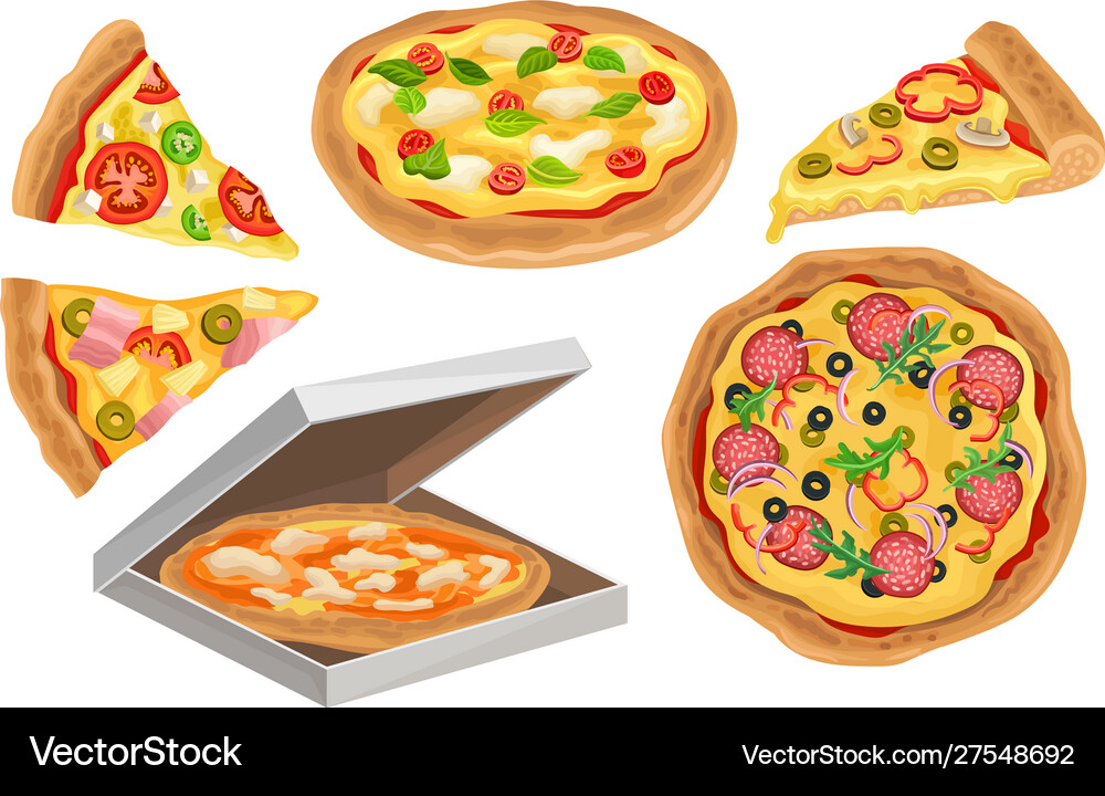 Italian pizza set colorful Royalty Free Vector Image