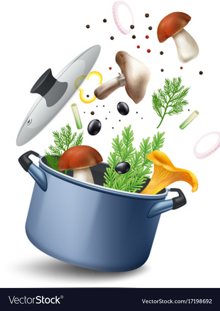 Mushroom Soup Pot Composition Royalty Free Vector Image