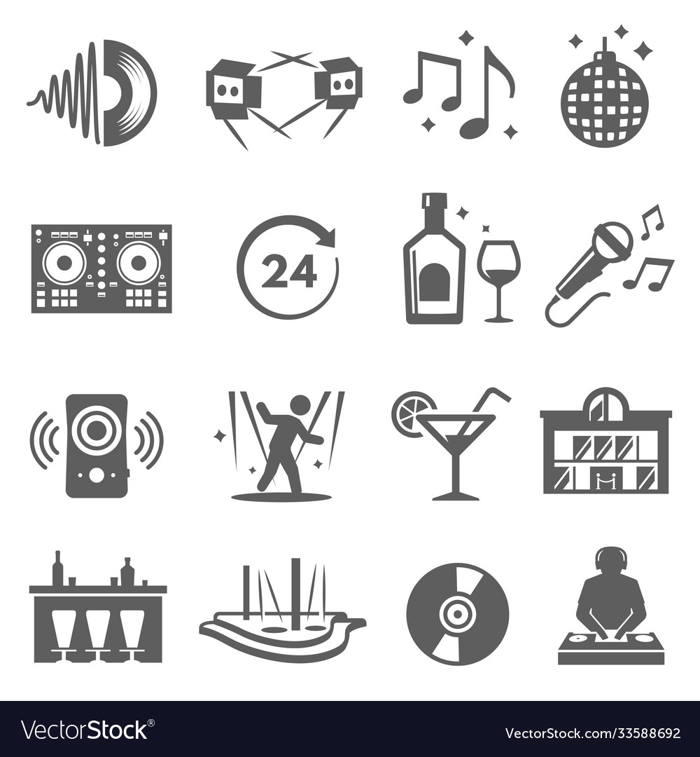 Night club party icons set isolated on white Vector Image